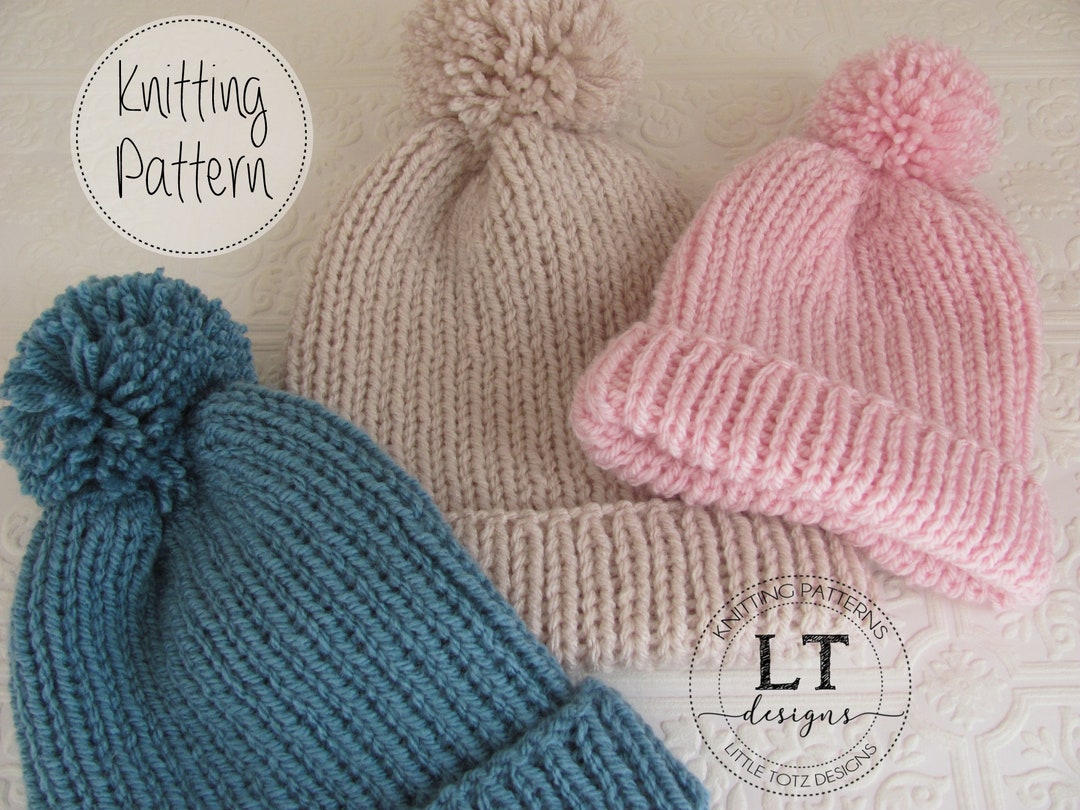 RIB Knit Hat PATTERN - 3 Sizes - Adult, Child and Toddler - PDF File ...