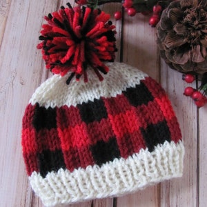 Buffalo Plaid Beanie With Pom Pom PDF File Knitting Pattern Newborn - Etsy