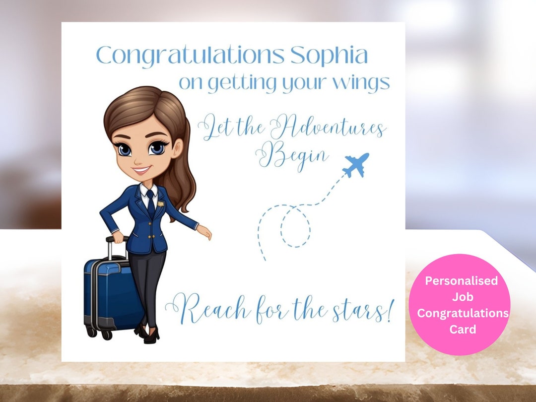 Personalised Congratulations Cabin Crew Card Dark Haired Crew Member ...