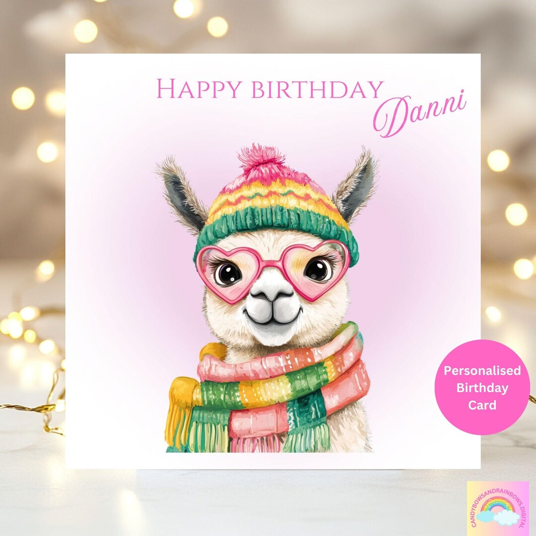 Personalised Cute Cartoon Llama Birthday Card Daughter, Mum, Niece ...