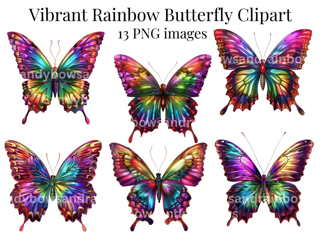 Vibrant Rainbow Butterflies Clipart - Metallic Rainbow Butterfly ...