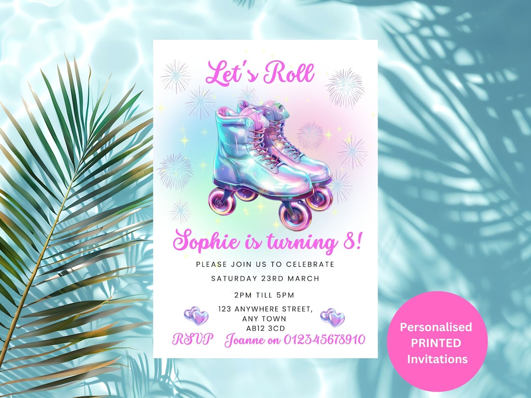 Personalized Roller Disco Birthday Party Invitations: Printed Linen ...