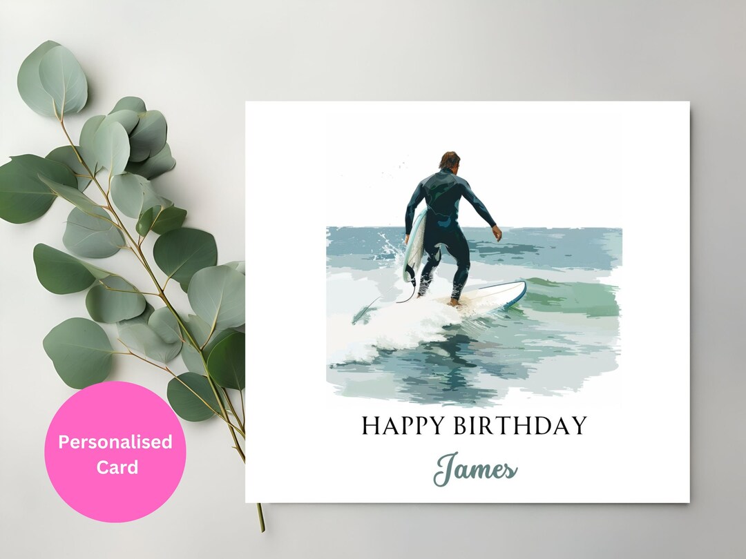 Personalised Surfer Birthday Card Surfing the Waves Card Age and ...
