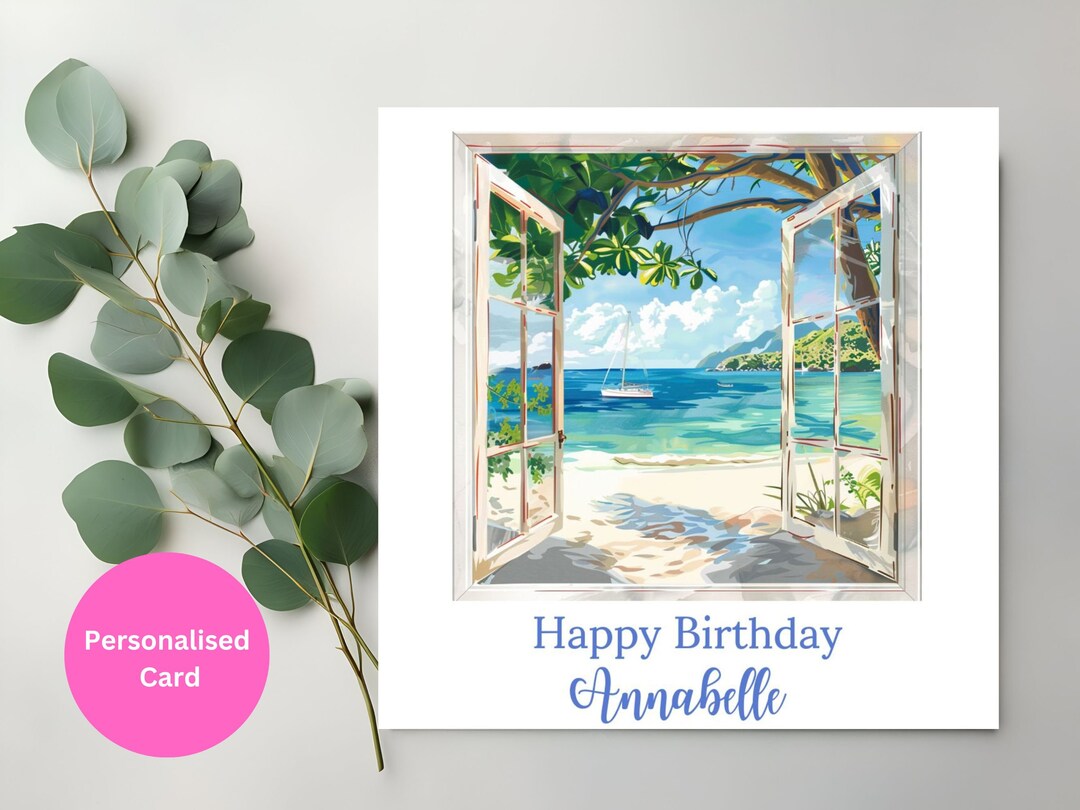 Personalised Beach Landscape Birthday Card Beautiful Beach Scene ...