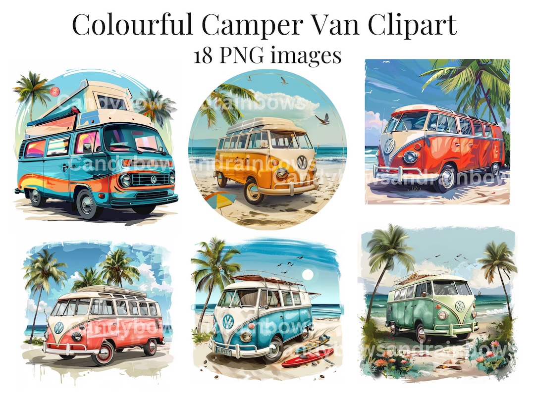 Colourful Camper Van Clipart Campervan PNG Clipart for Commercial Use ...