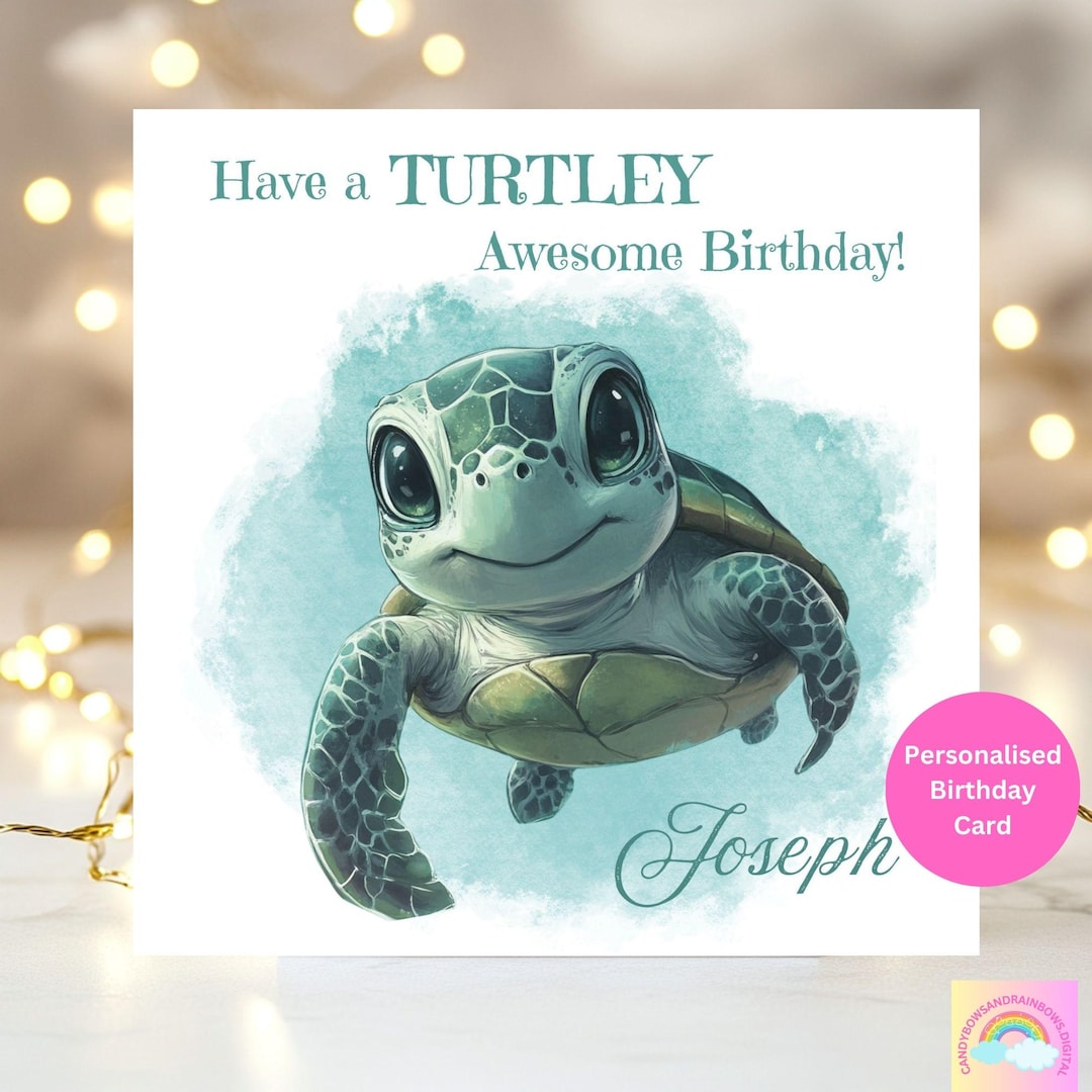 Personalised Cute Sea Turtle Birthday Card Cartoon Sea Turtle Card ...
