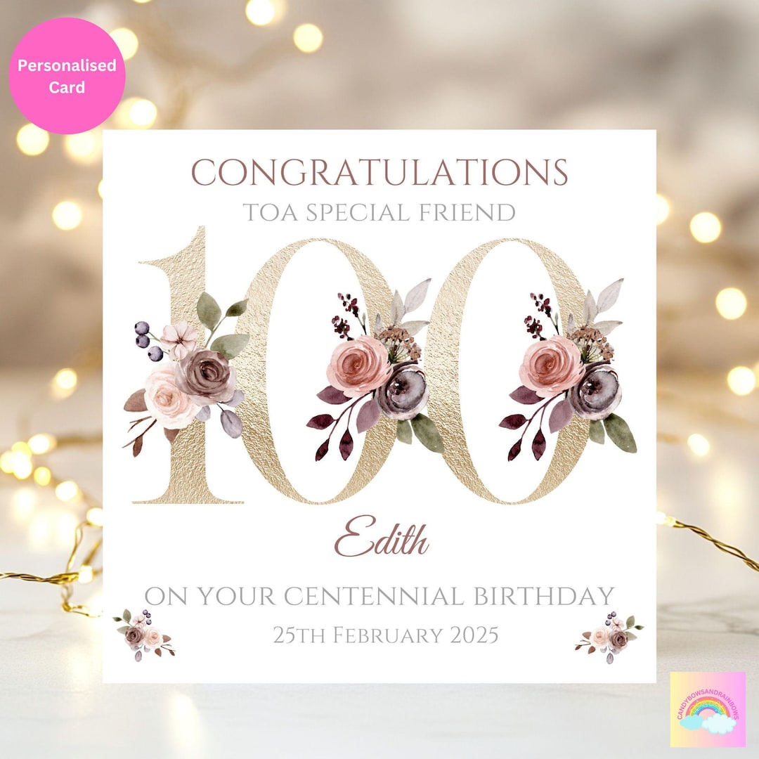 Personalised 100th Birthday Card - Gold Floral 100th Birthday Card ...