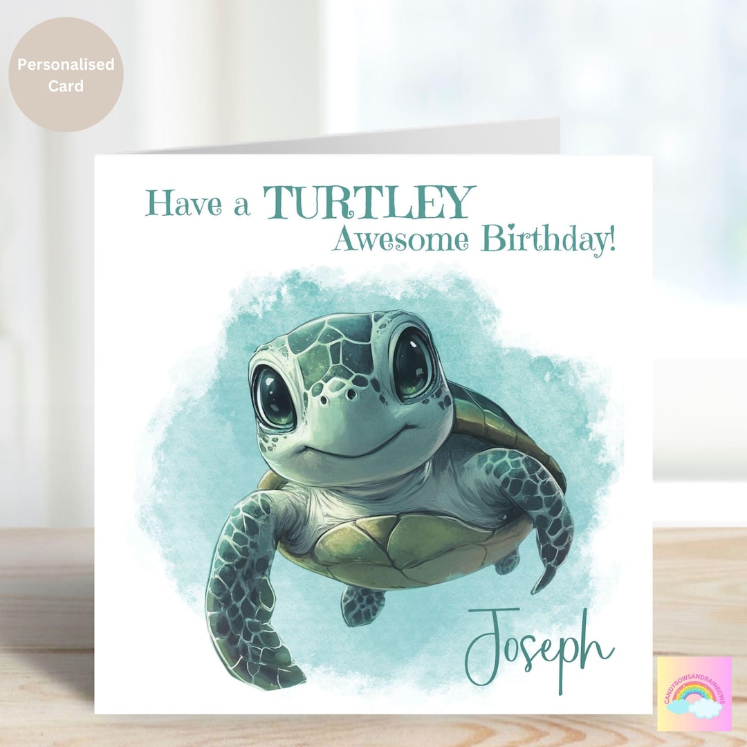 Personalised Sea Turtle Birthday Card – Cartoon Turtle - Etsy UK