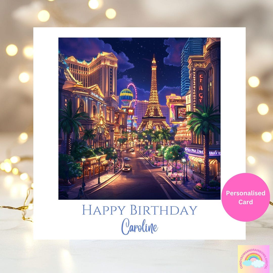 Personalised Nighttime Las Vegas Birthday Card Las Vegas Scenery ...