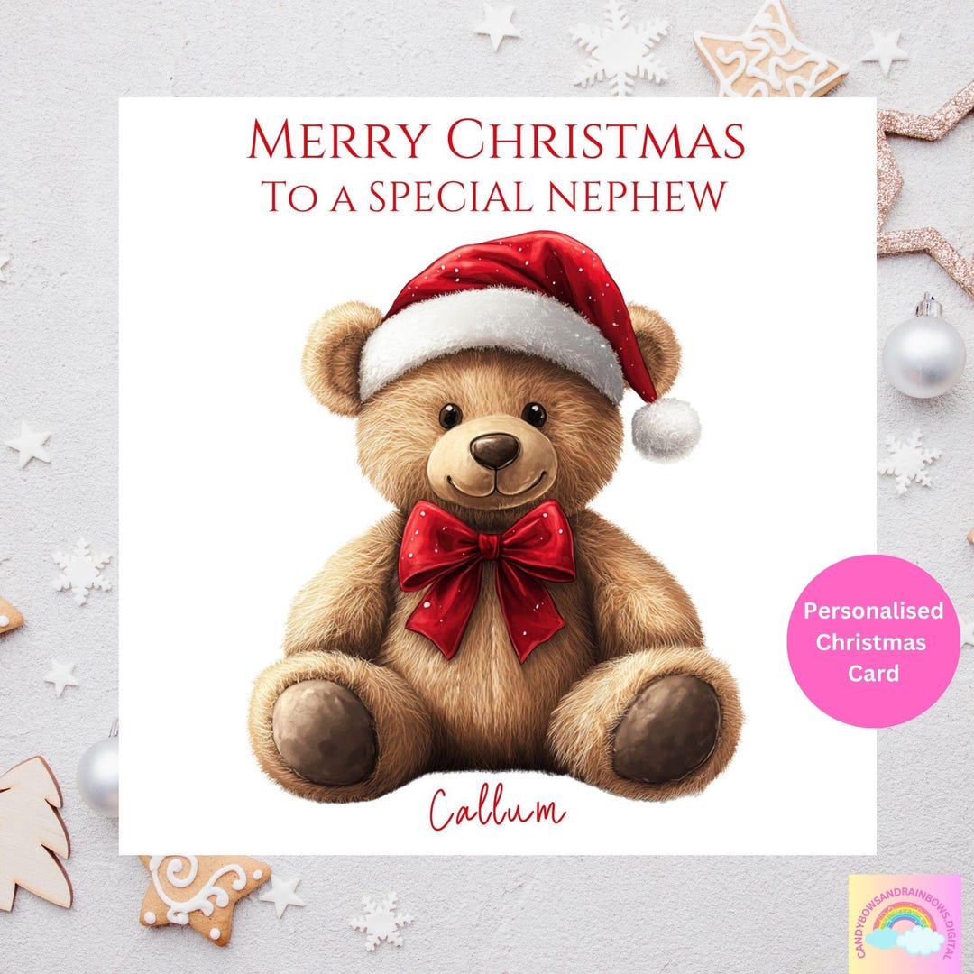 Personalised Santa Teddy Bear Christmas Card - Cute Teddy Bear ...