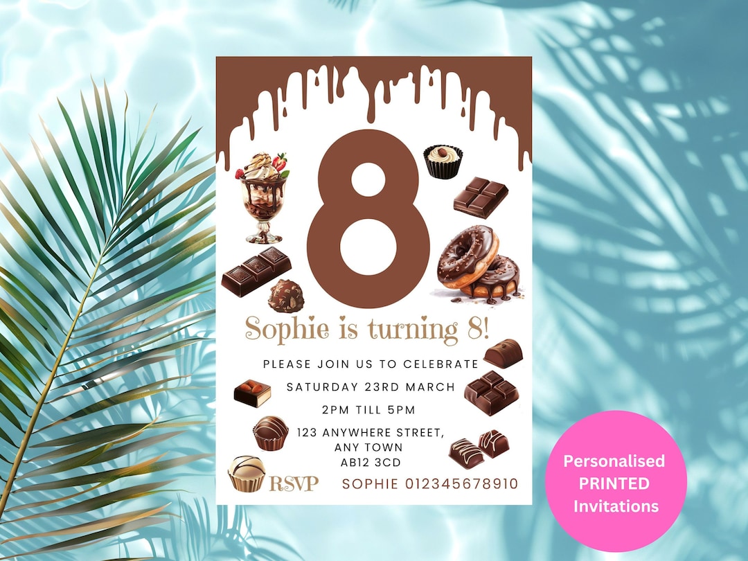Personalised Cute Chocolate Birthday Party Invitations, Chocolate Party ...
