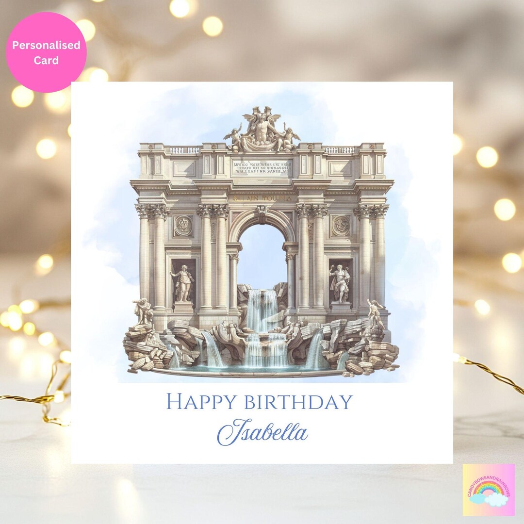 Personalized Trevi Fountain Birthday Card: Italian Watercolor Art - Etsy