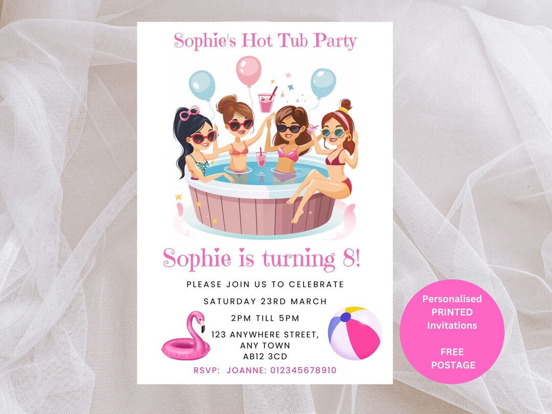 Invitaciones personalizadas a la fiesta del jacuzzi en acuarela ...