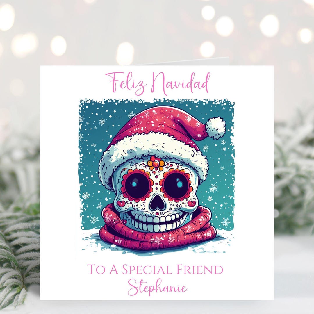 Personalised Sugar Skull Feliz Navidad Christmas Card - Etsy UK