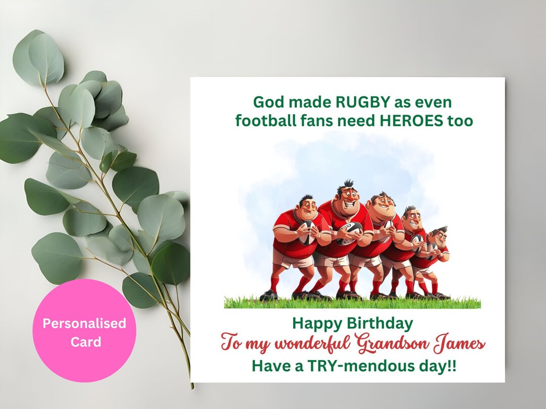 Personalised Funny Cartoon Rugby Players Birthday Card Rugby Game ...