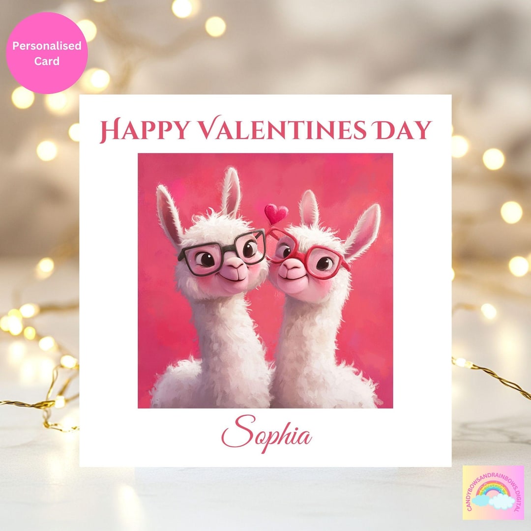 Personalised Cute Pink Llama Valentines Day Card - Cute Llama Dydd ...