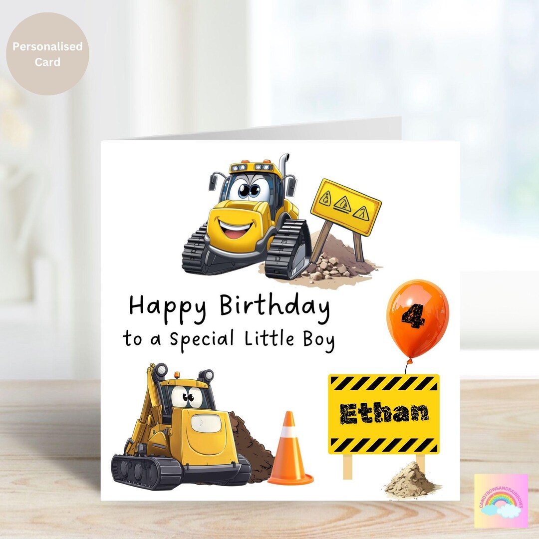 Personalized Digger Birthday Card: Yellow Construction Truck Theme - Etsy