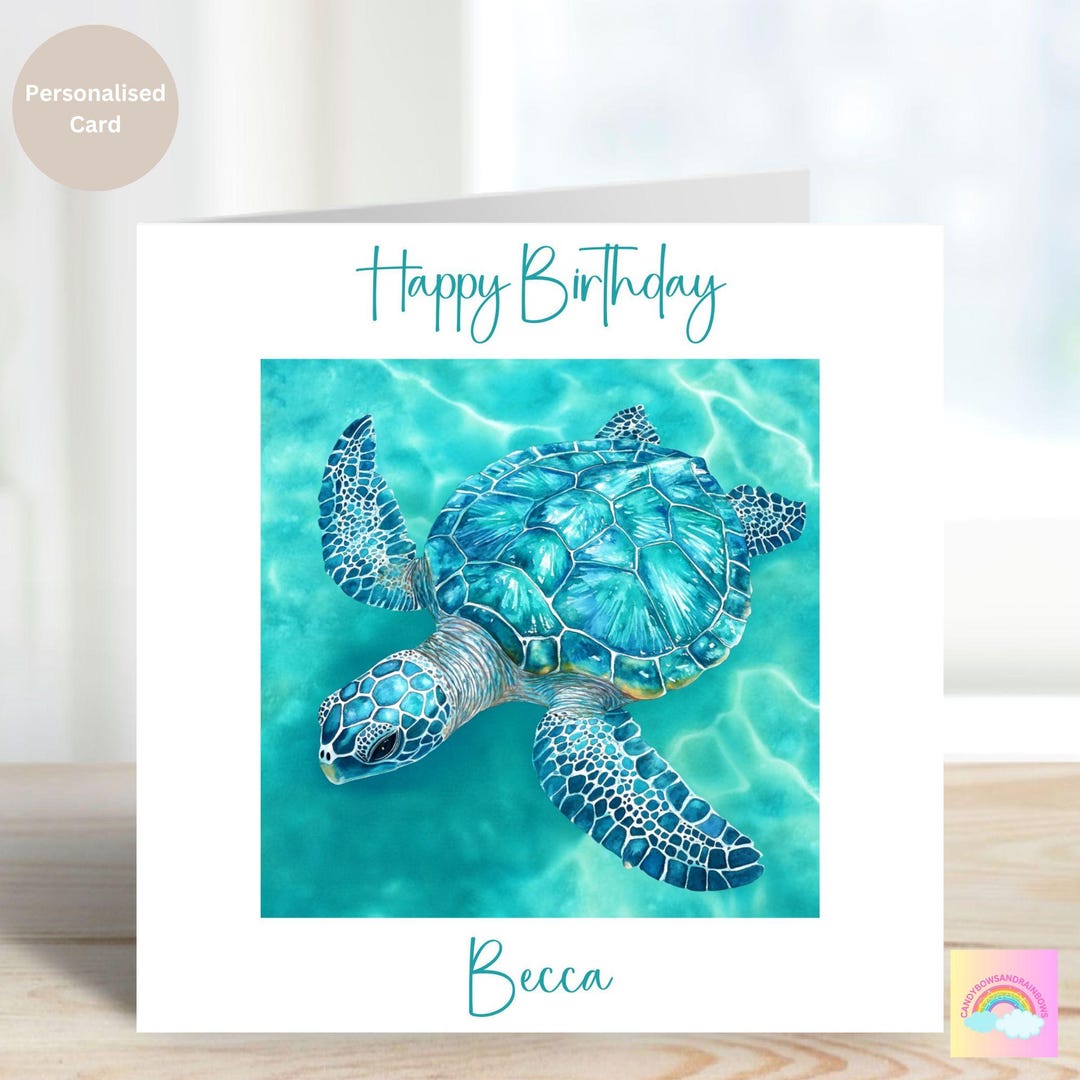 Personalised Sea Turtle Birthday Card: Vibrant Ocean Art - Etsy