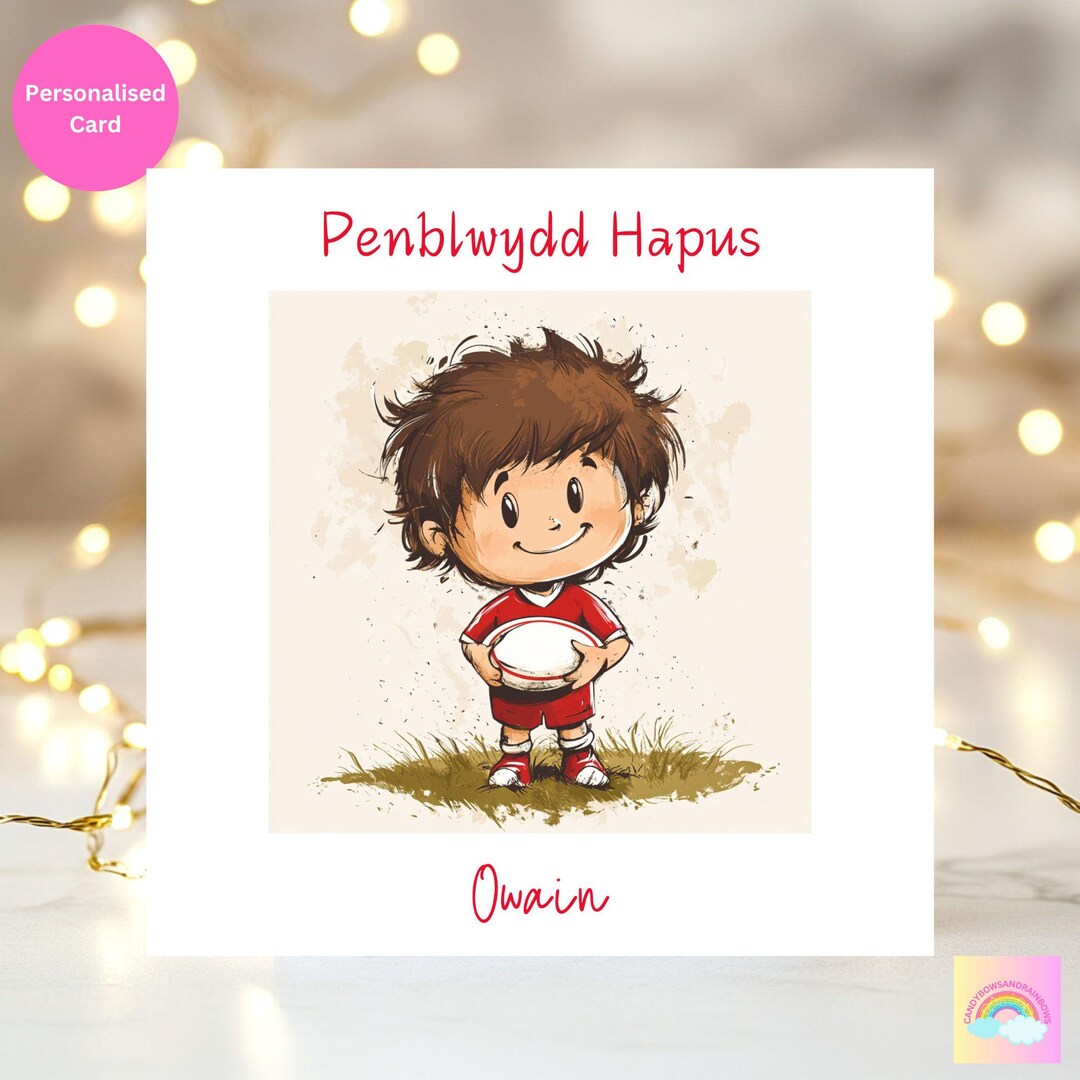 Personalised Cute Cartoon Young Boy Welsh Rugby Player Birthday Card ...