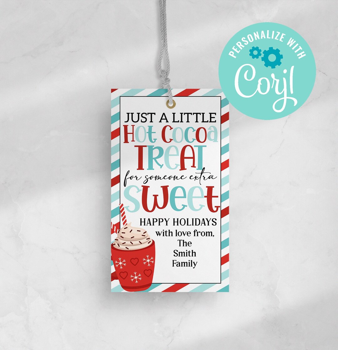 EDITABLE, INSTANT DOWNLOAD Hot Cocoa Christmas Gift Tag, Hot Chocolate ...