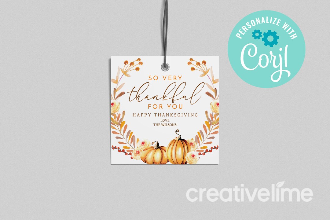 Editable Thanksgiving Gift Tag: Thankful Pumpkin Design (digital ...
