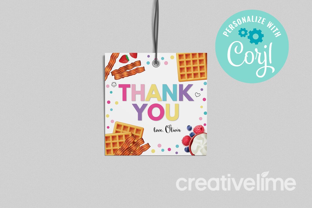 Waffles & Pajamas Birthday Favor Tag: Editable Thank You (instant ...