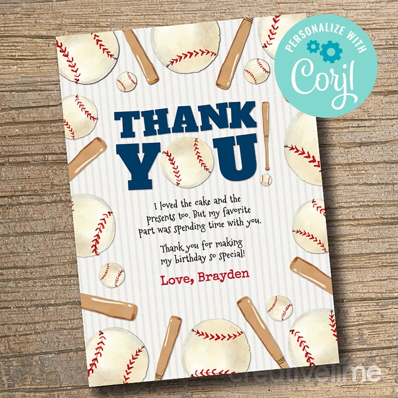 EDITABLE INSTANT DOWNLOAD Baseball Birthday Party Thank You - Etsy