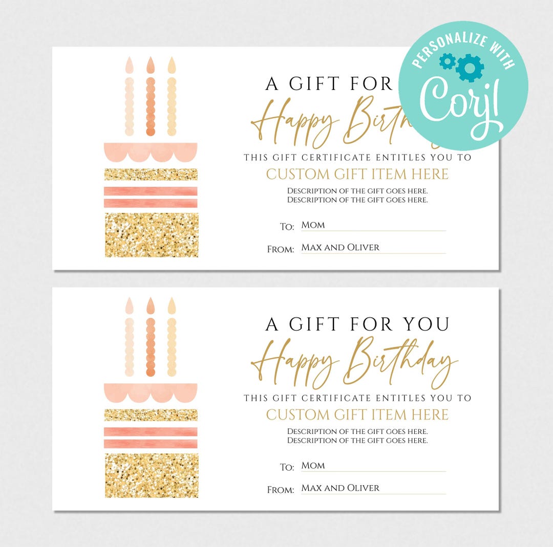 EDITABLE, INSTANT DOWNLOAD Birthday Gift Certificate Template ...