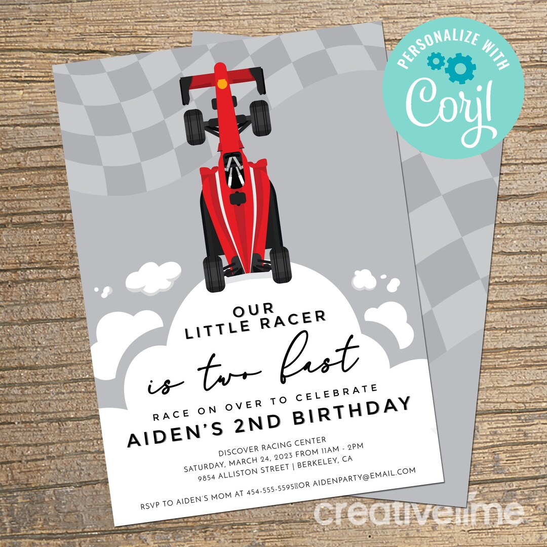 Race Car Birthday Invitation Two Fast Birthday Invitation, 2nd Birthday ...