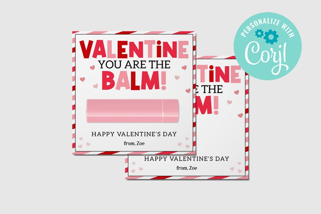 You're the Balm Valentine's Day Card Kids Classroom Lip Balm Valentine ...