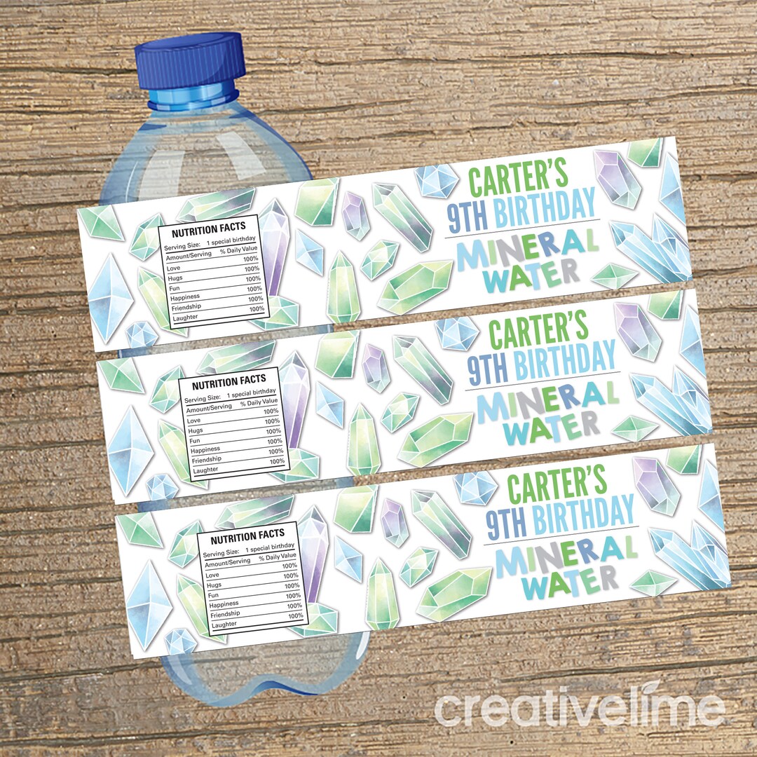 Crystals Geode Birthday Water Bottle Labels - Any Age (digital File) - Etsy
