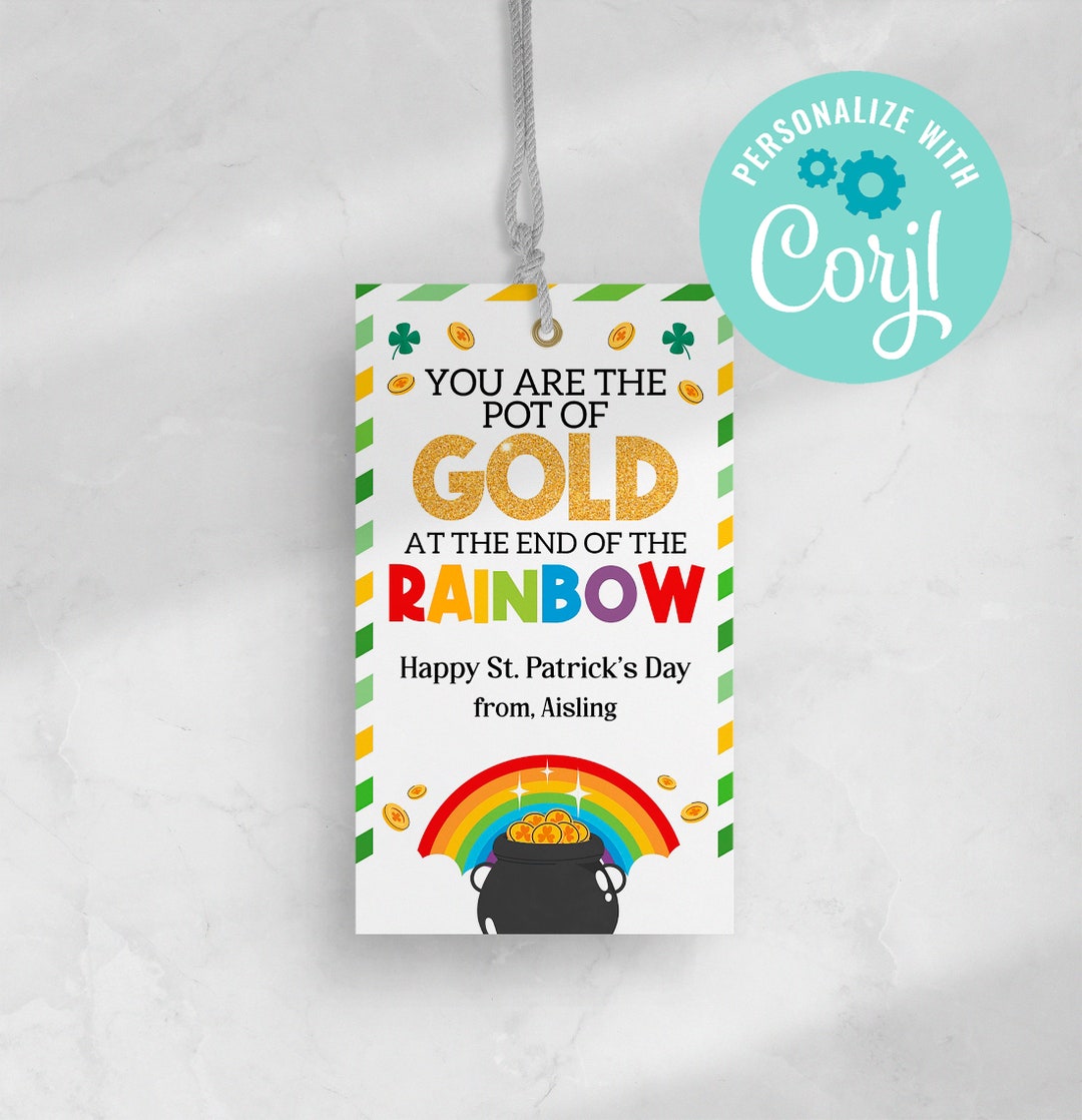 St. Patrick Day Gift Tag Rainbow Pot of Gold Kids Boy Girl Classroom ...