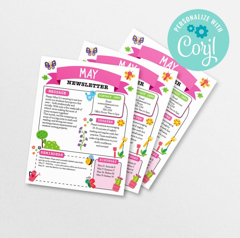 May Classroom Newsletter Template: Spring Teacher Communication (corjl ...