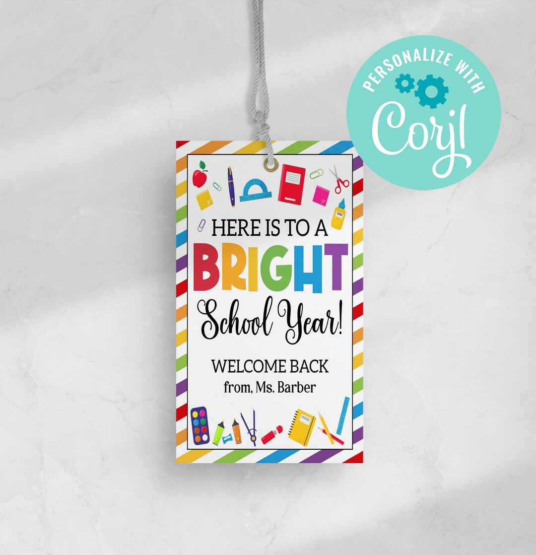 Here's to a Bright School Year Tag, First Day of School Teacher Student ...
