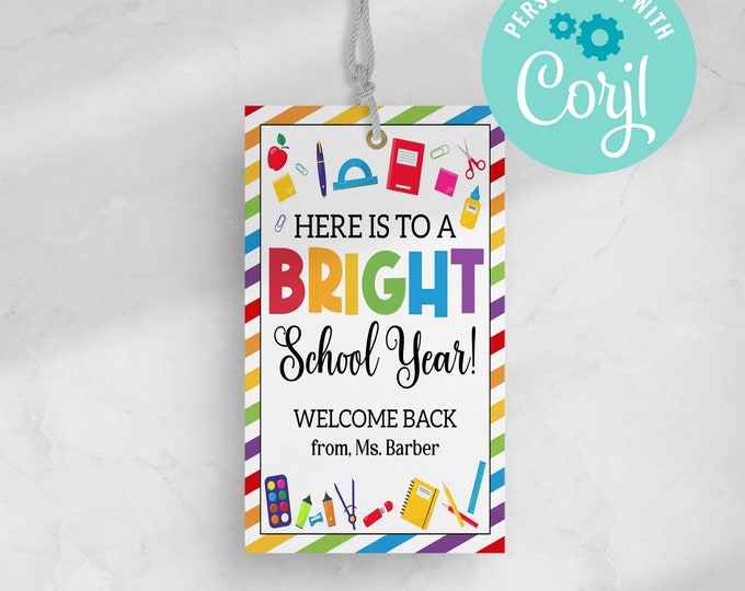 Here's to a Bright SCHOOL Year Printable Tag, Back to School Gift TAGS ...