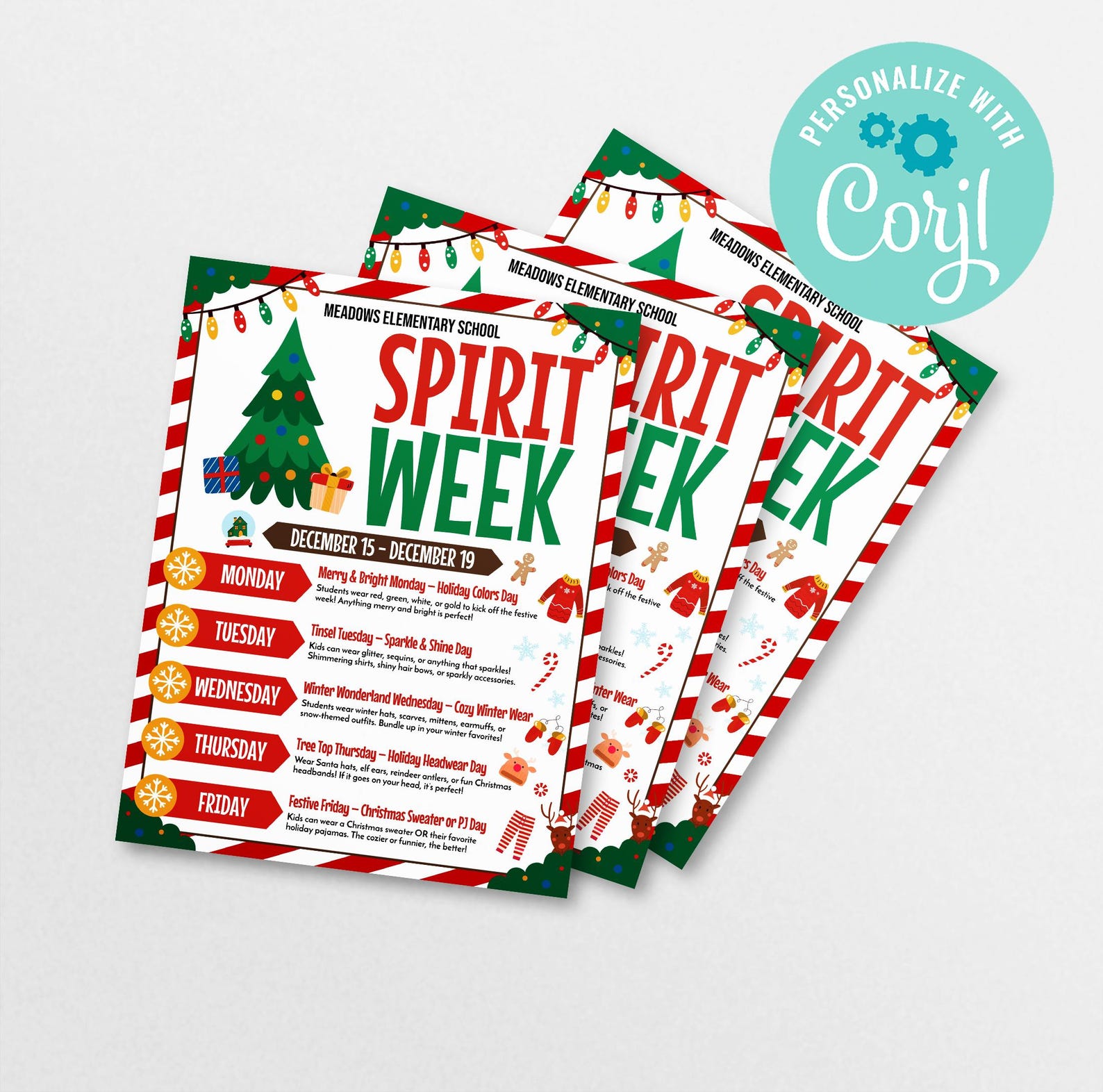 Editable Christmas Spirit Week Flyer for Kids | 5 Days of Christmas ...
