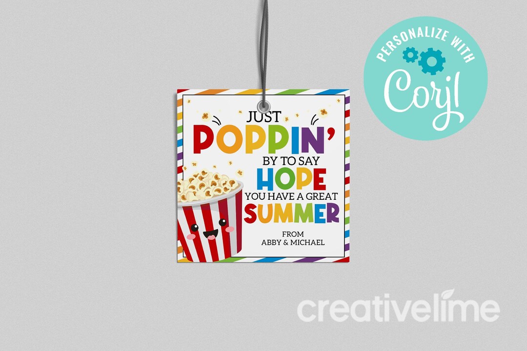 End of School Year Gift Tag: Summer Popcorn, Editable (instant Download ...