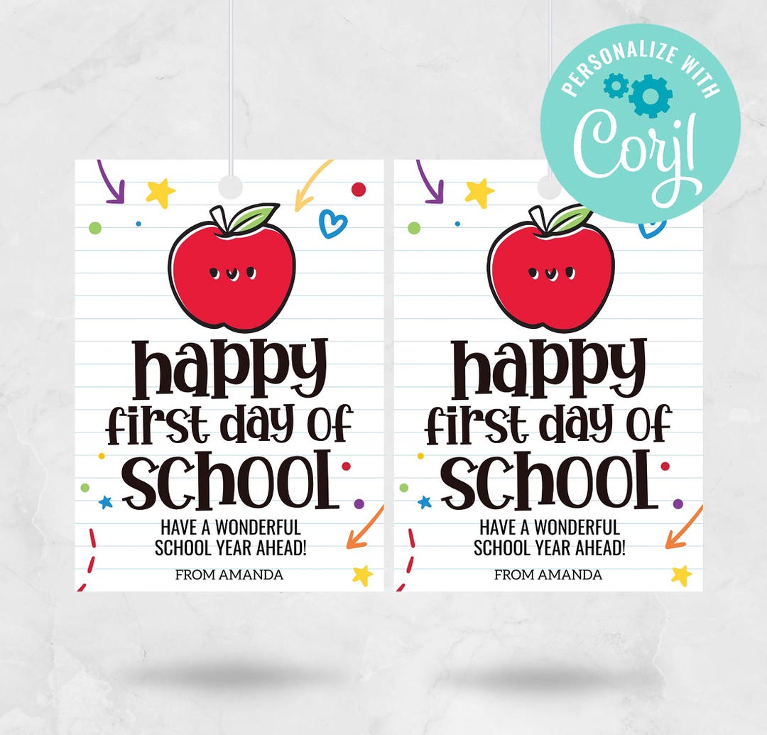 Back to School Gift Tag, Happy First Day of School, Apple Gift Tag ...