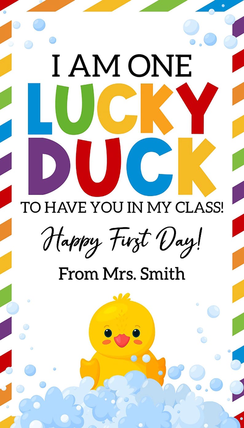Back to School Lucky Duck Gift Tag, Kids Classroom First Day of School ...