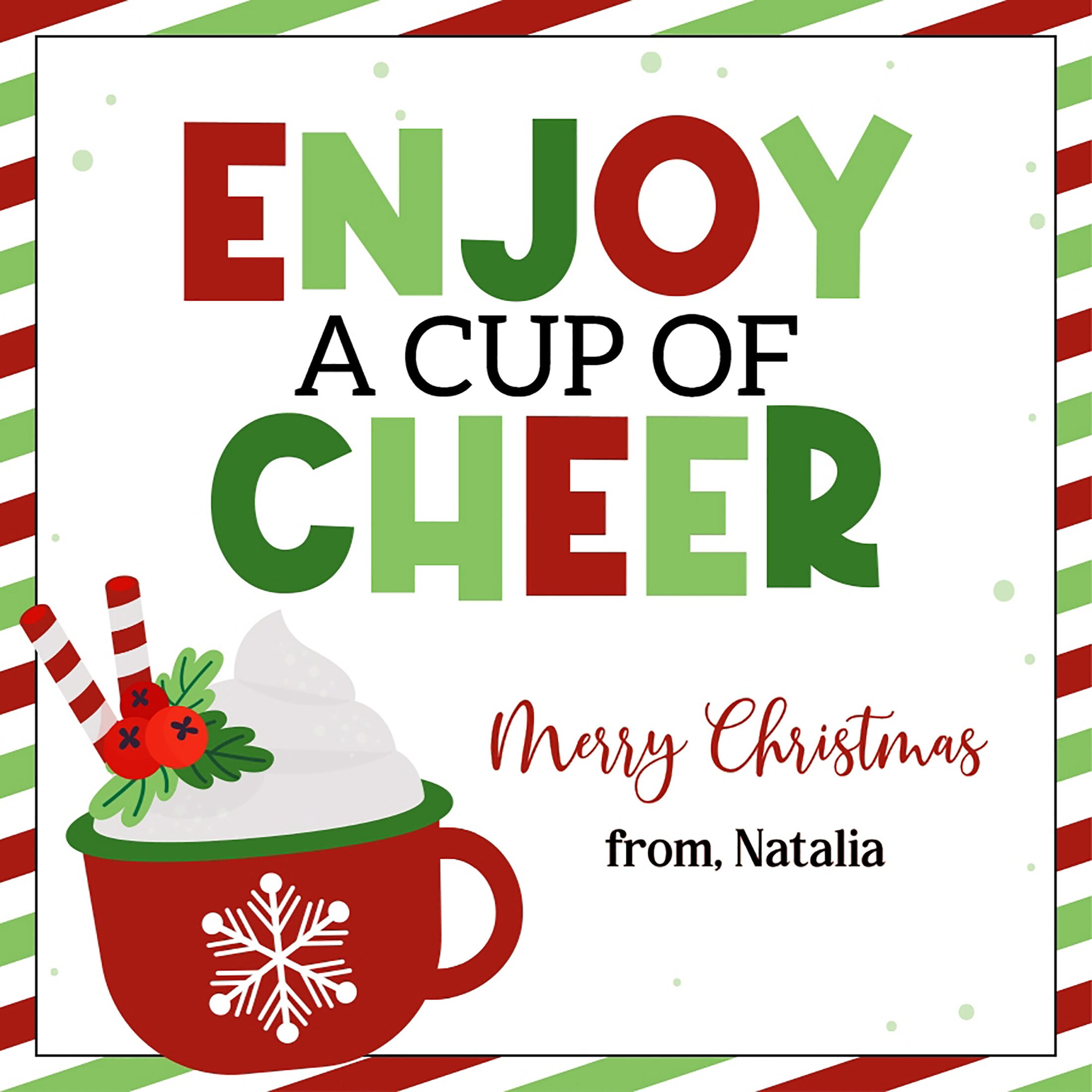 Christmas Gift Tag Printable, Hot Cocoa Mug Design (editable Instant ...