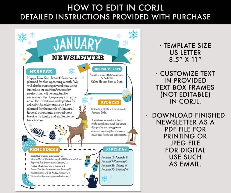 Editable January Classroom Newsletter: Winter School Template (corjl ...