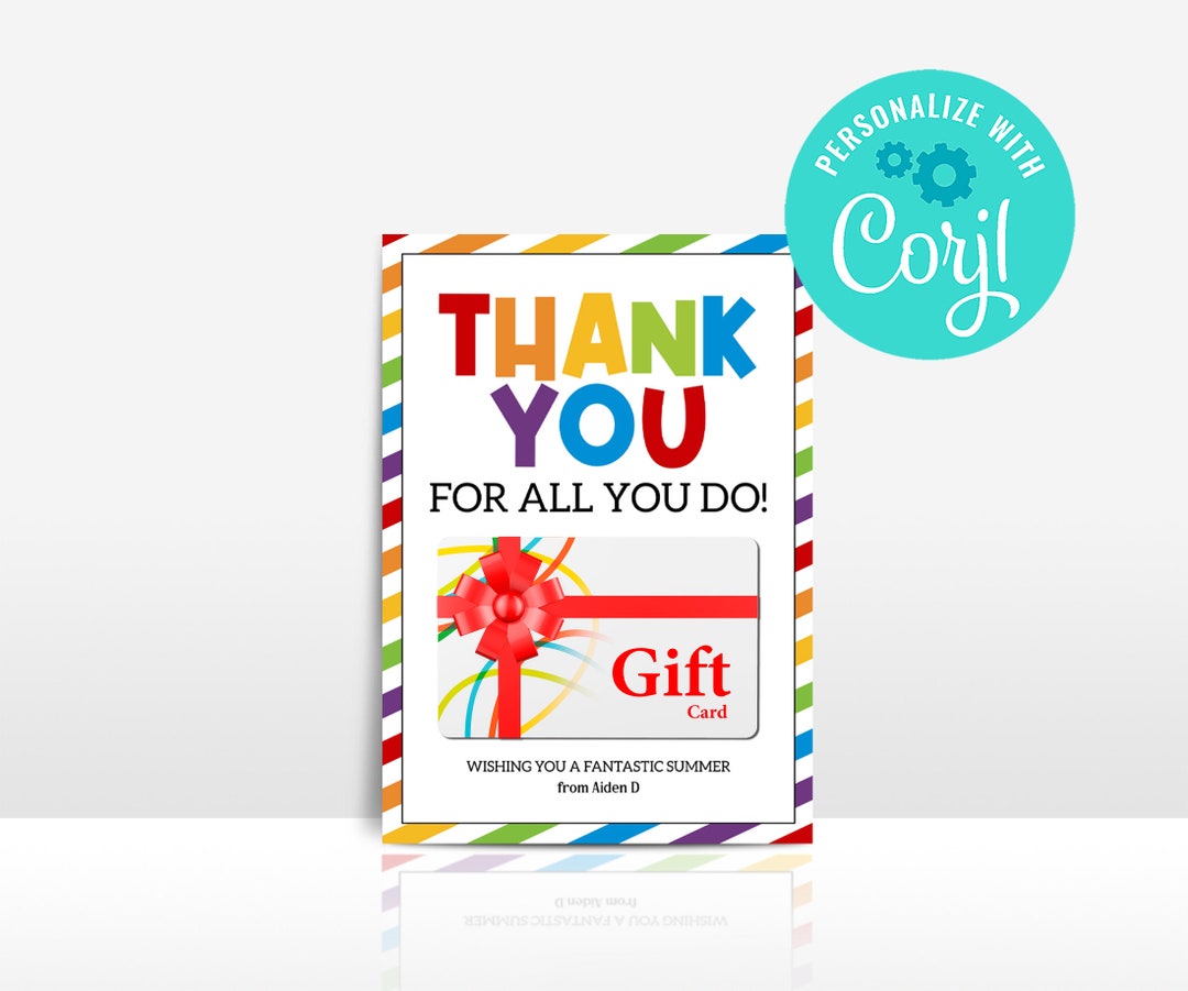 Editable Teacher Thank You Gift Card Holder (digital Download) - Etsy