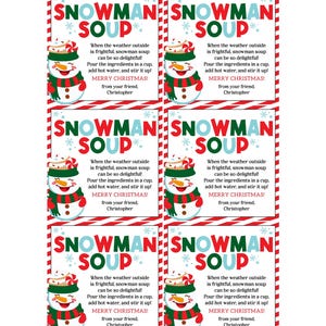 Snowman Soup Gift Tag: Editable Christmas Hot Cocoa Instructions ...