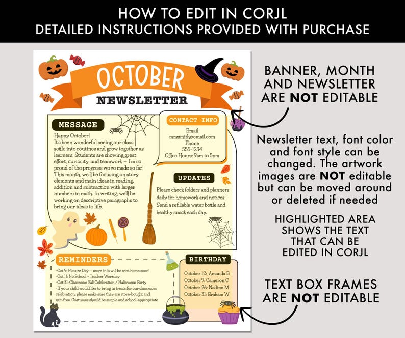 Editable October Classroom Newsletter Template: Fall & Halloween Theme ...