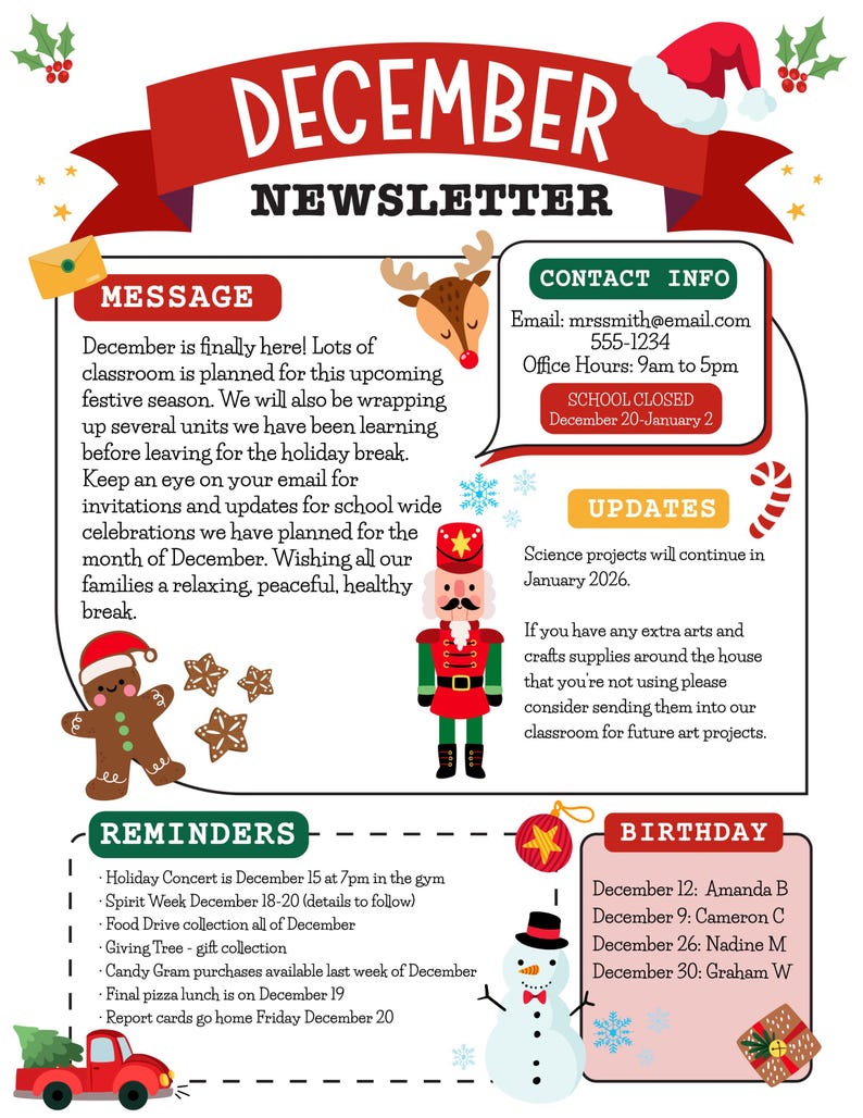 Editable December Classroom Newsletter: Winter School Update (corjl ...
