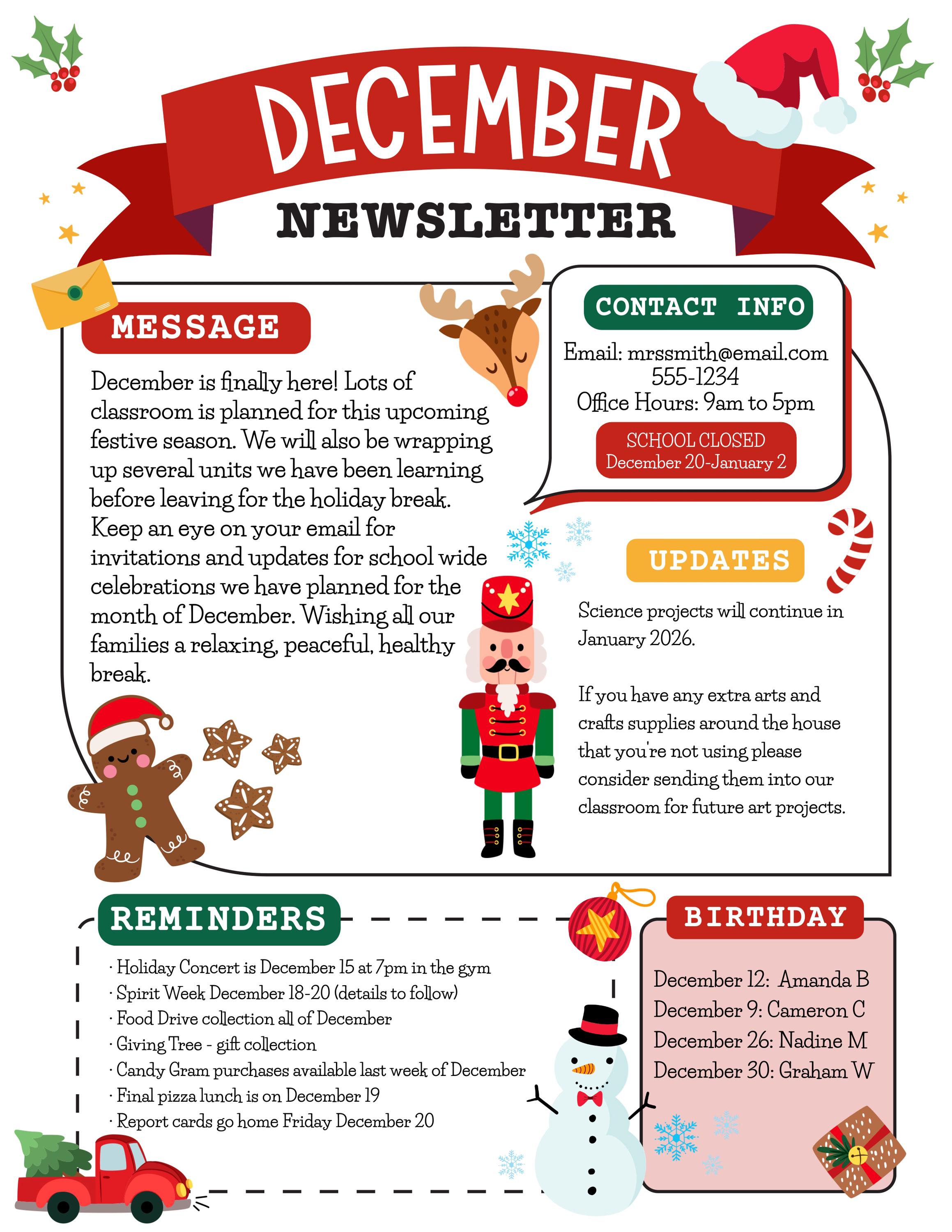 Editable December Classroom Newsletter: Winter School Update (corjl ...