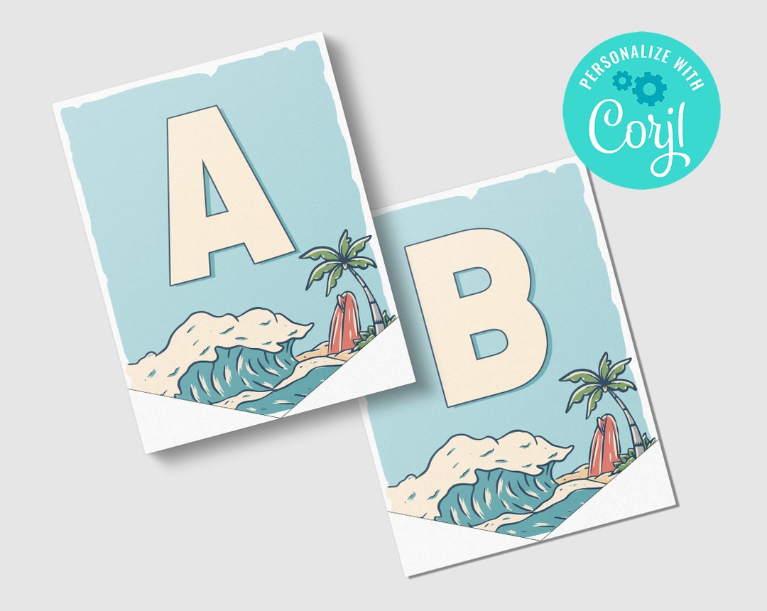 EDITABLE, INSTANT DOWNLOAD Surfing Beach Birthday Flag Banner, the Big ...