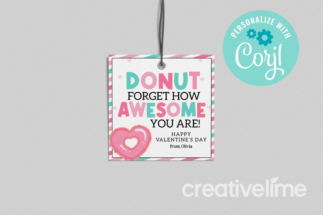 Donut Valentine's Day Gift Tag, Editable Classroom Treat (digital ...