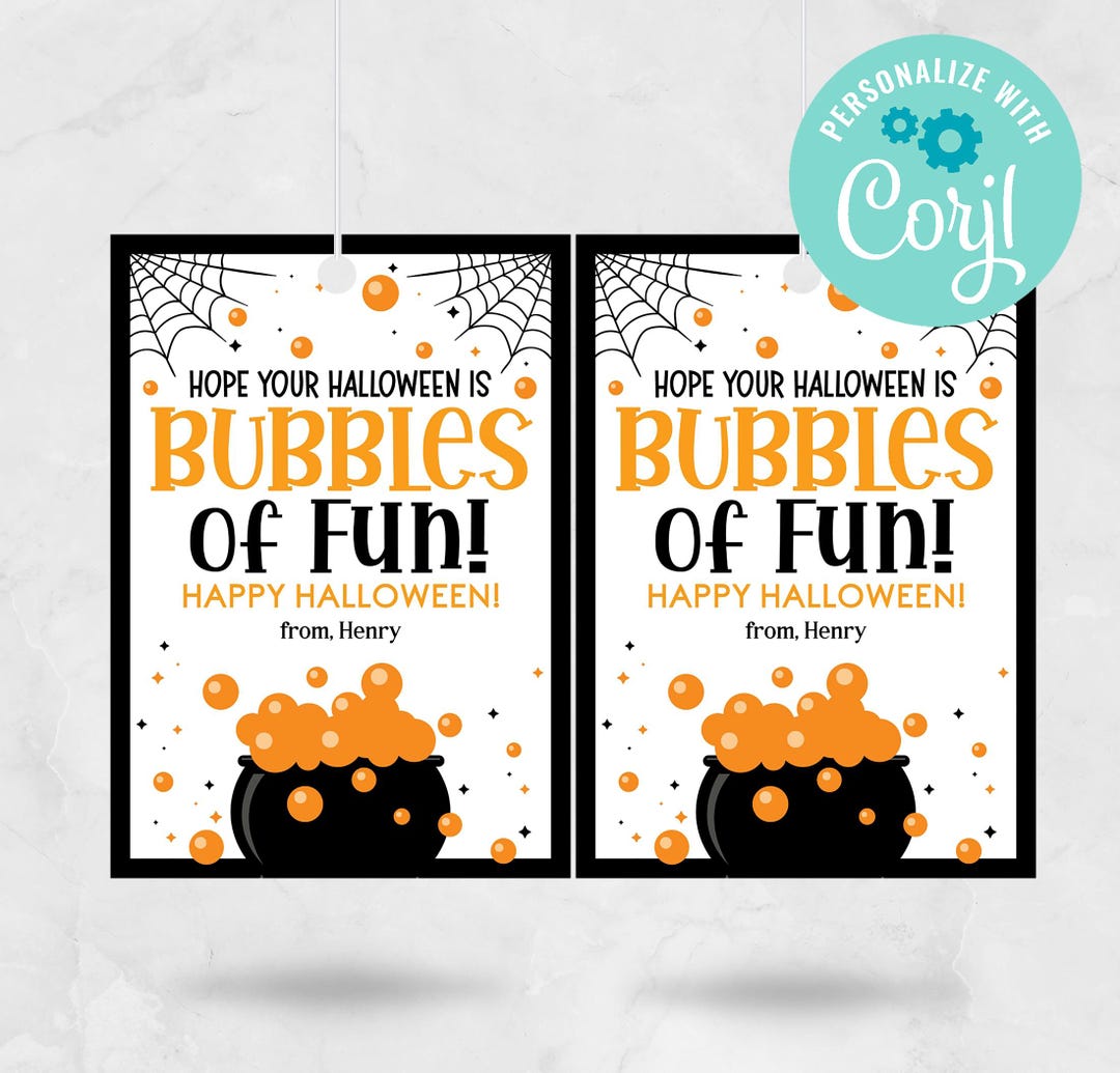 Editable Printable Halloween Bubbles Gift Tag Halloween Fun Treat Tag ...