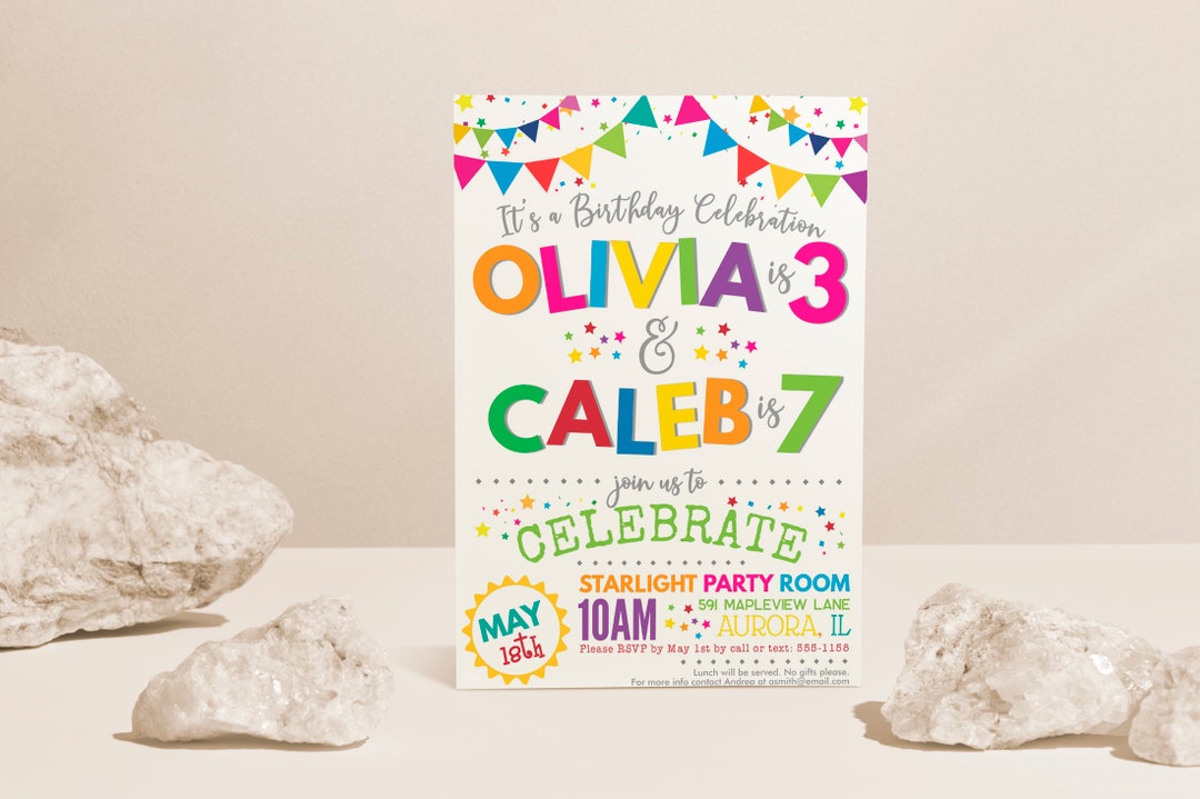 Joint Combined Birthday Party Invitation, Twins Birthday Invitations ...